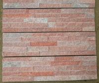 China Peach Quartzite Thin Stone Veneer 600x150mm Natural Split Stacked Wall Panel for sale