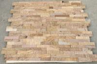 China Yellow Wooden Sandstone Z Stone Panel 600x150mm Natural Split Thin Stone Veneer for Outdoor Wall Cladding for sale