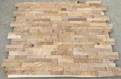 China Yellow Wooden Sandstone Z Stone Panel 600x150mm Natural Split Thin Stone Veneer for Outdoor Wall Cladding for sale