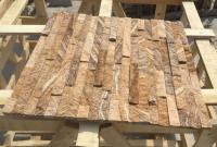 China Yellow Wooden Sandstone Z Stone Panel 600x150mm Natural Split Thin Stone Veneer for Outdoor Wall Cladding for sale