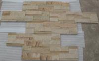 China Yellow Wooden Sandstone Z Stone Panel 600x150mm Natural Split Thin Stone Veneer for Outdoor Wall Cladding for sale