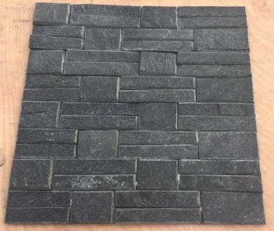 China Black Quartzite Stacked Stone Cladding 600x150mm Natural Split Ledger Panels for Indoor Outdoor Wall for sale