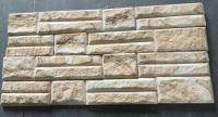 China Wooden Sandstone Beveled Edges Stacked Stone Wall Panel 600x150mm Natural Split Veneer for sale