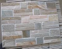 China Wooden Sandstone Beveled Edges Stacked Stone Wall Panel 600x150mm Natural Split Veneer for sale