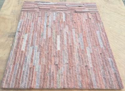 China Peach Quartzite Waterfall Stone Veneer 600x150mm Outdoor Wall Panel Pink Stacked Stone for sale