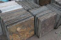 China Rusty Slate Wall Caps Natural Stone Pillar Caps 55x55x4-5cm Outdoor Column Top for sale