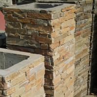 China Yellow Quartzite Column 40x40x30cm Natural Stone Pillar for Outdoor Gate for sale