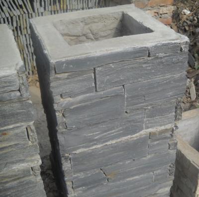 China Black Slate Column Natural Stone Pillar 40x40x30cm Outdoor Gate Pillar for sale