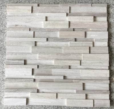 China White Wooden Marble 3D Culture Stone Ledgestone 600x150x15-25mm Wall Panel for sale