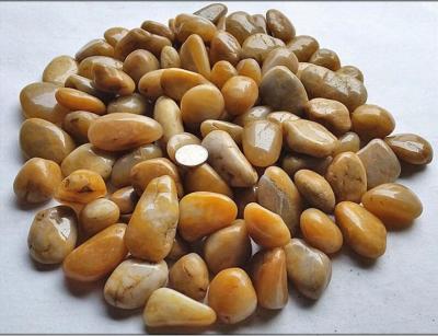 China Polished Yellow Cobble Stones 3-5cm Natural River Pebbles for Landscaping Decoration for sale