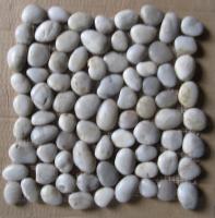 China White Pebble Mosaic 30x30cm Polished River Stone Sheet on Mesh for Landscaping for sale
