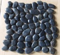 China Black Pebble Mosaic 30x30cm Polished River Stone Mesh Sheet for Landscaping for sale