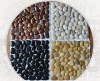 China Yellow Pebble Mosaic on Mesh 30x30cm Polished River Stone Sheet for Landscaping for sale