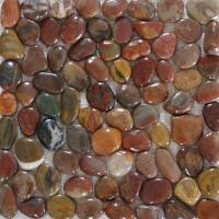 China Red Pebble Mosaic on Mesh 30x30cm Polished River Stone Sheet for Landscaping for sale