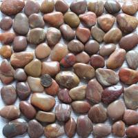 China Red Pebble Mosaic on Mesh 30x30cm Polished River Stone Sheet for Landscaping for sale