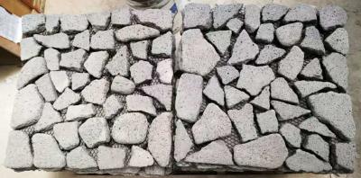 China Black Lava Meshed Flagstone 50x50cm Natural Basalt Wall Cladding Patio Stone for sale