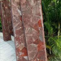 China Natural Red Lava Stone Flagstone 1.2-1.5cm Thick Machine Cut Edges for Patio Wall Cladding for sale