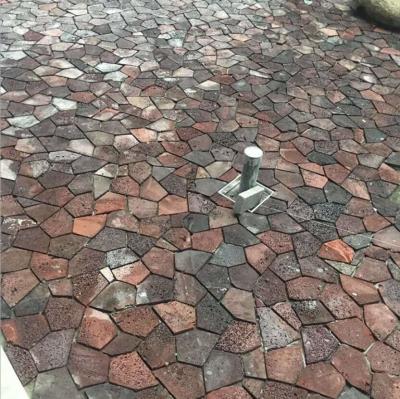 China Natural Red Lava Stone Flagstone 1.2-1.5cm Thick Machine Cut Edges for Patio Wall Cladding for sale