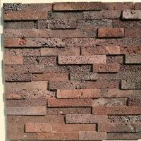 China Red Lava Stacked Stone Wall Panel 600x150mm Natural Basalt Culture Stone Veneer for sale