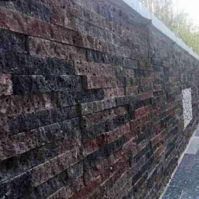 China Red Mixed Black Lava Stacked Stone Cladding 600x150mm Basalt Culture Stone Veneer for sale