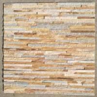China New Oyster Split Face Slate Stone Cladding 600x150mm Yellow Quartzite Mini Stacked Stone for sale