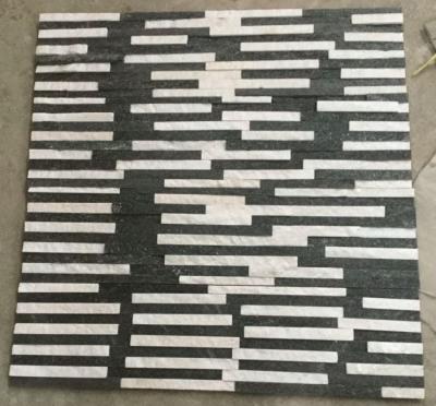 China White Black Quartzite Mini Stacked Stone Waterfall Ledgestone Thin Veneer 600x150x15mm for sale