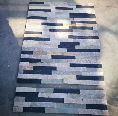 China Natural Quartzite Slate Culture Stone Panel 600x150mm Mixed Colors Ledgestone Wall Cladding for sale