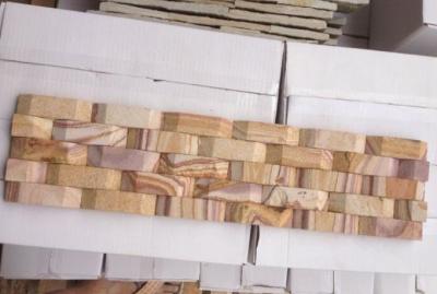 China Yellow Wooden Sandstone 3D Culture Stone Outdoor Cladding 600x150x15-25mm for sale