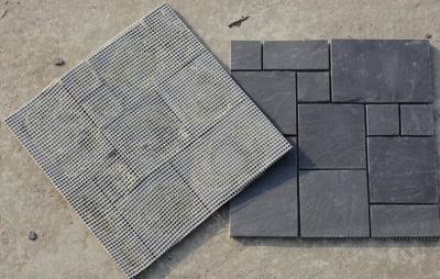 China Black Slate Mosaic Tile 305x305mm Natural Stone Wall Tile for Interior Decor for sale