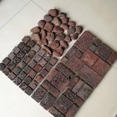 China Red Lava Stone Mosaic 305x305mm Natural Basalt Wall Tile for Interior Decor for sale