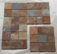 China Multicolor Slate Mosaic Wall Tile 305x305mm Natural Stone Mosaic for Interior Decor for sale