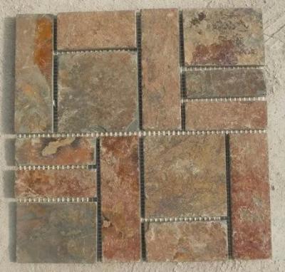 China Multicolor Slate Mosaic Wall Tile 305x305mm Natural Stone Mosaic for Interior Decor for sale