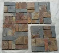 China Multicolor Slate Mosaic Wall Tile 305x305mm Natural Stone Mosaic for Interior Decor for sale