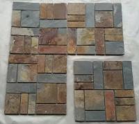 China Multicolor Slate Mosaic Wall Tile 305x305mm Natural Stone Mosaic for Interior Decor for sale