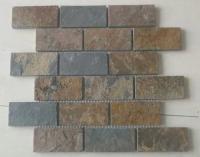 China Multicolor Slate Mosaic Wall Tile 305x305mm Natural Stone Mosaic for Interior Decor for sale