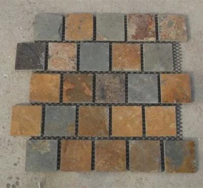 China Multicolor Slate Mosaic Wall Tile 305x305mm Natural Stone Mosaic for Interior Decor for sale