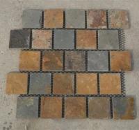 China Multicolor Slate Mosaic Wall Tile 305x305mm Natural Stone Mosaic for Interior Decor for sale
