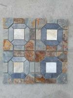 China Multicolor Slate Mosaic Wall Tile 305x305mm Natural Stone Mosaic for Interior Decor for sale