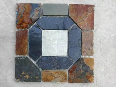 China Multicolor Slate Mosaic Wall Tile 305x305mm Natural Stone Mosaic for Interior Decor for sale