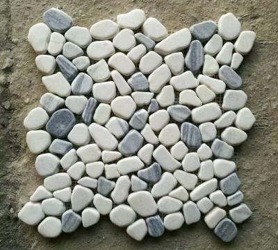 China White Mixed Grey Pebble Mosaic Natural Stone Wall Tile 305x305mm Interior Decor for sale