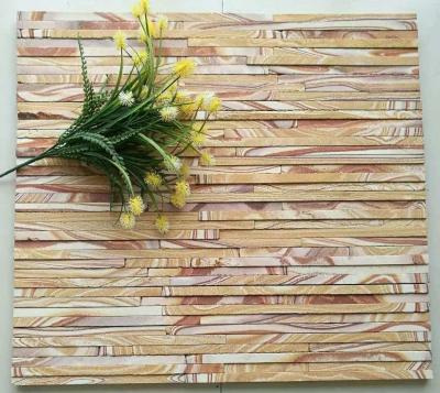 China Yellow Wooden Sandstone Mini Culture Stone 600x150mm Waterfall Shape Ledgestone for sale