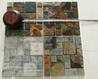 China Multicolor Slate Mosaic Tile 305x305mm Natural Stone Wall Tile for Interior Decor for sale