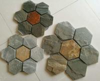 China Natural Rust Slate Hexagon Flagstone 4pcs per m2 Patio Pavers Wall Cladding 1.2-1.5cm Thick for sale