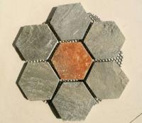 China Natural Rust Slate Hexagon Flagstone 4pcs per m2 Patio Pavers Wall Cladding 1.2-1.5cm Thick for sale
