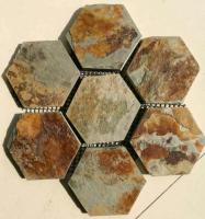 China Natural Rust Slate Hexagon Flagstone 4pcs per m2 Patio Pavers Wall Cladding 1.2-1.5cm Thick for sale