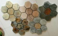 China Natural Rust Slate Hexagon Flagstone 4pcs per m2 Patio Pavers Wall Cladding 1.2-1.5cm Thick for sale