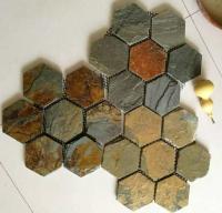 China Natural Yellow Slate Hexagon Flagstone 4pcs per m2 Patio Pavers Wall Cladding Stone for sale
