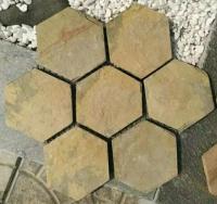 China Natural Yellow Slate Hexagon Flagstone 4pcs per m2 Patio Pavers Wall Cladding Stone for sale