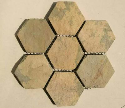 China Natural Yellow Slate Hexagon Flagstone 4pcs per m2 Patio Pavers Wall Cladding Stone for sale
