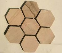 China Natural Red Sandstone Hexagon Flagstone 4pcs per m2 1.2-1.5cm Thick Patio Pavers Wall Cladding for sale